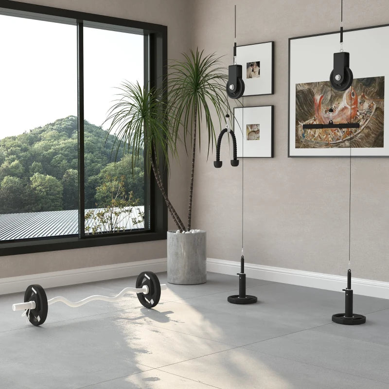 Mountable Cable Machine Pulley System with 2x 5kg Weights and 2x Handl ...